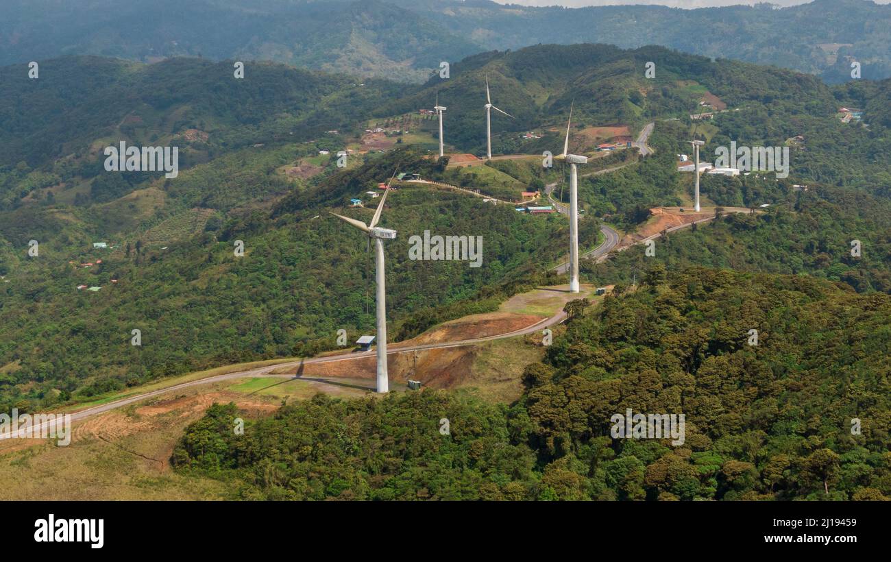 Beautiful aerial view of the renewable energy Windmills in Costa Rica ...