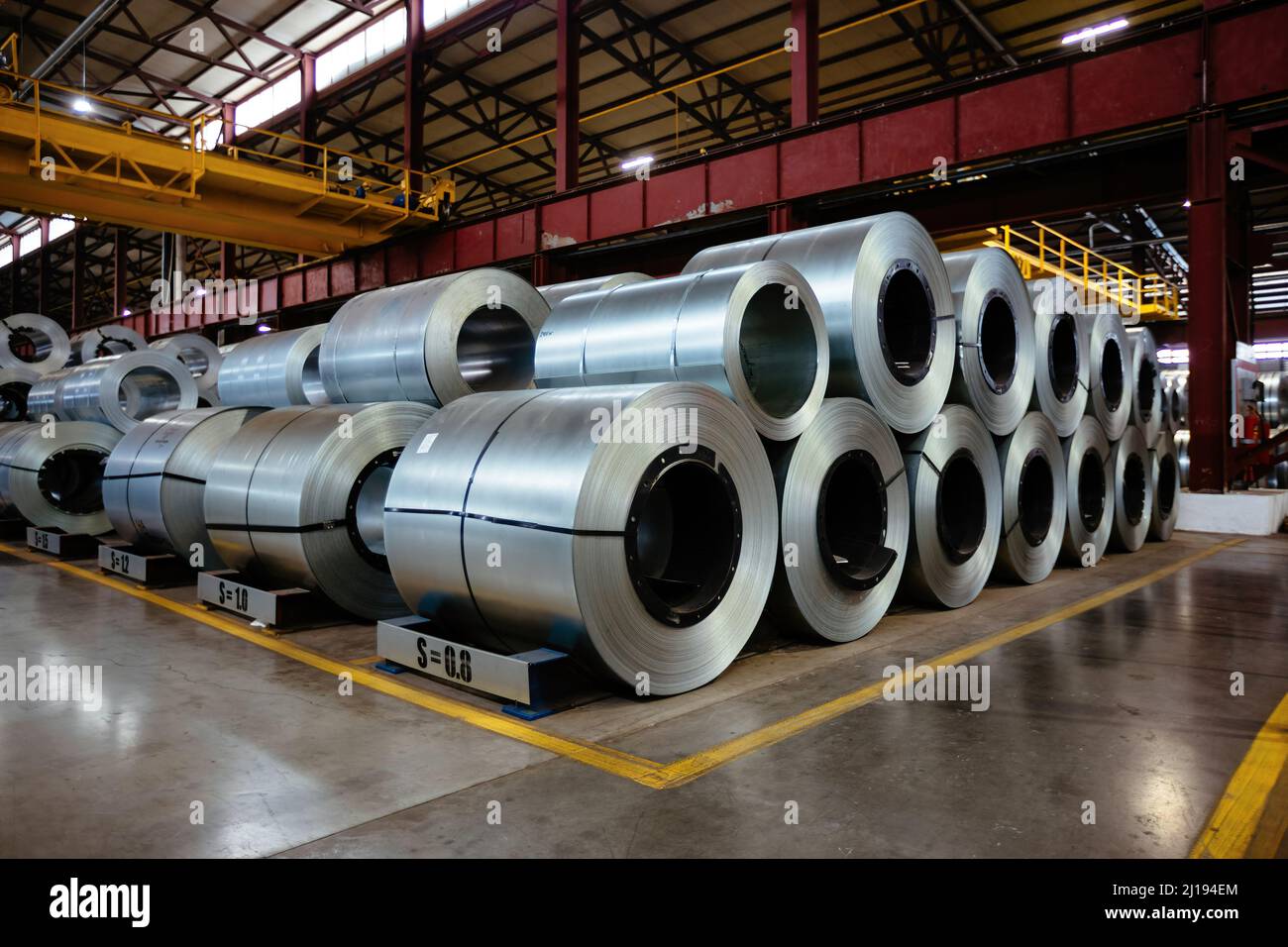 Rolls of galvanized steel sheet inside the factory or warehouse Stock ...