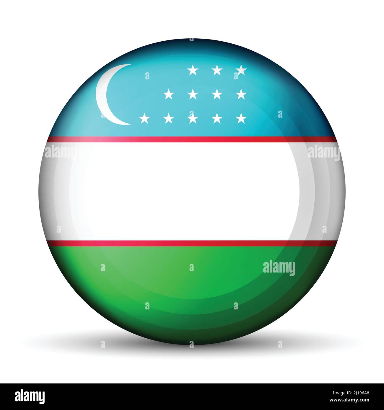 Round icon with flag of Uzbekistan. Glass light ball, sticker, sphere ...
