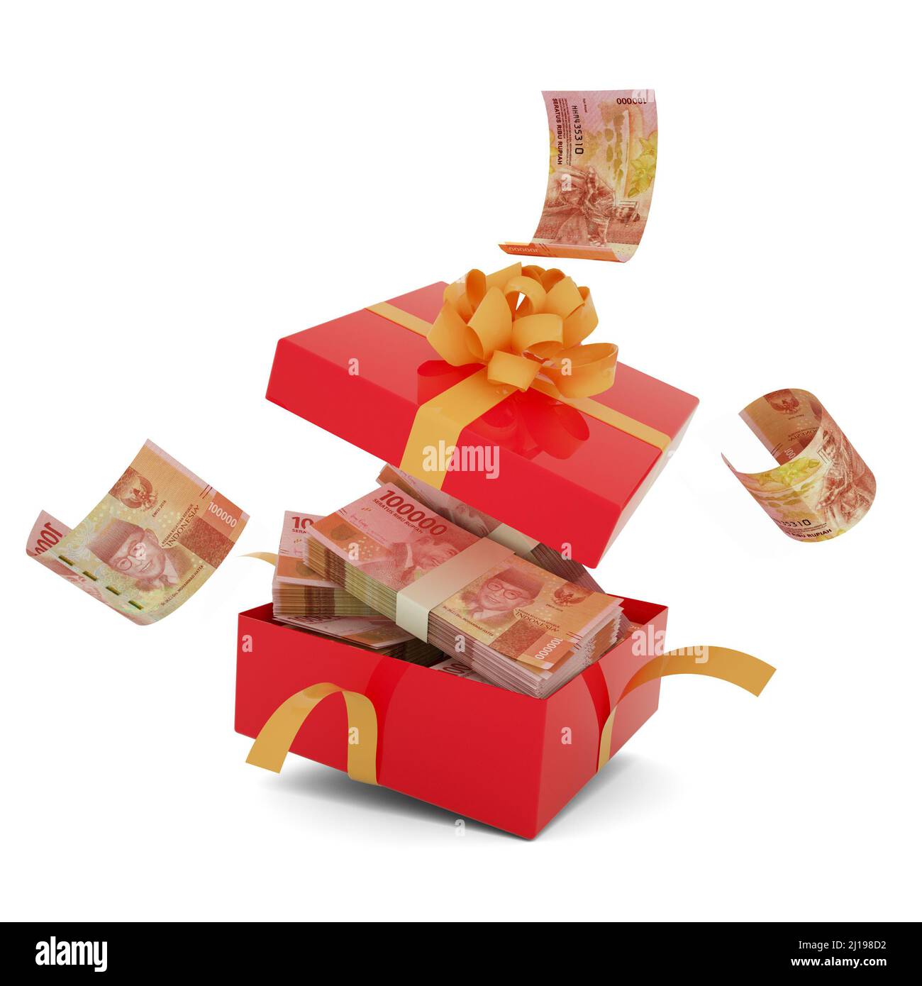 Indonesian rupiah notes inside an open red gift box. Indonesian rupiah ...