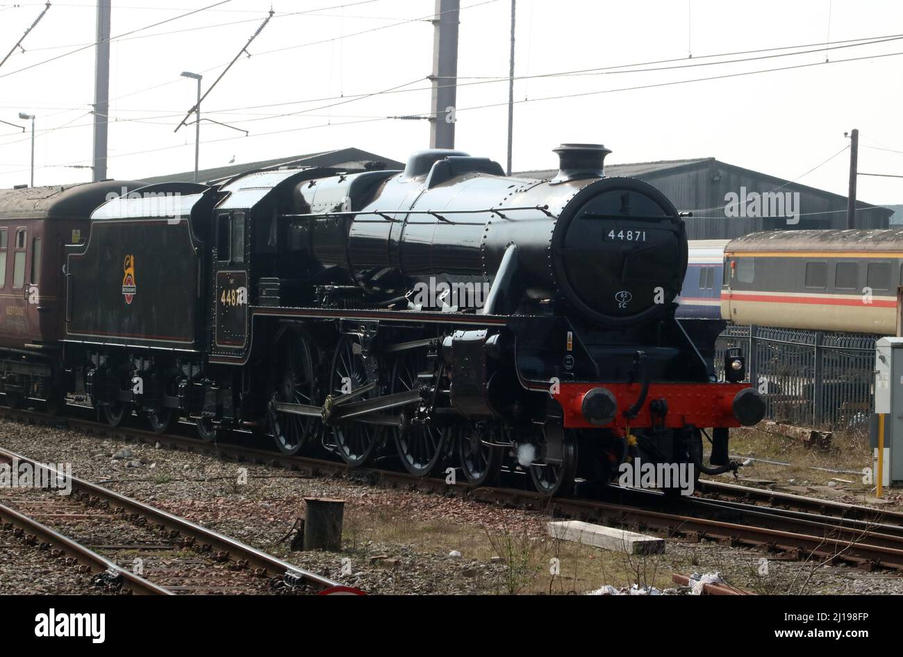 Preserved Stanier black five steam train, 44871, leaving the West Coast ...