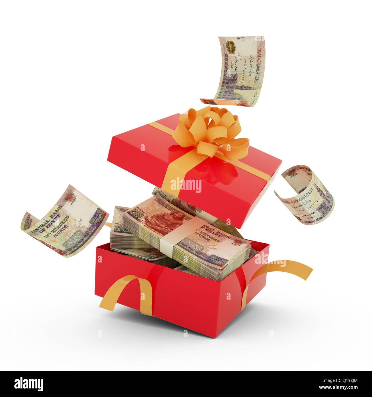 Egyptian pound notes inside an open red gift box. Egyptian pounds ...