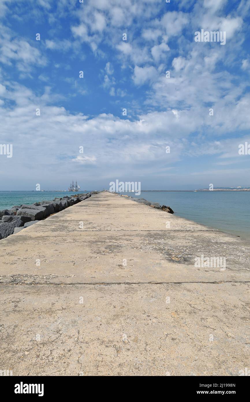 Port's east mole-Arade river mouth-modern replica of French frigate ...