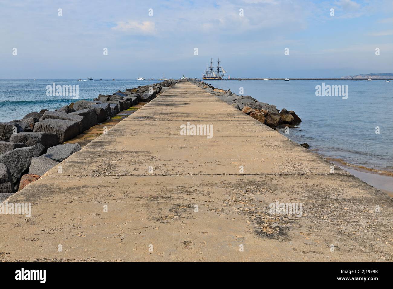 Port's east mole-Arade river mouth-modern replica of French frigate ...