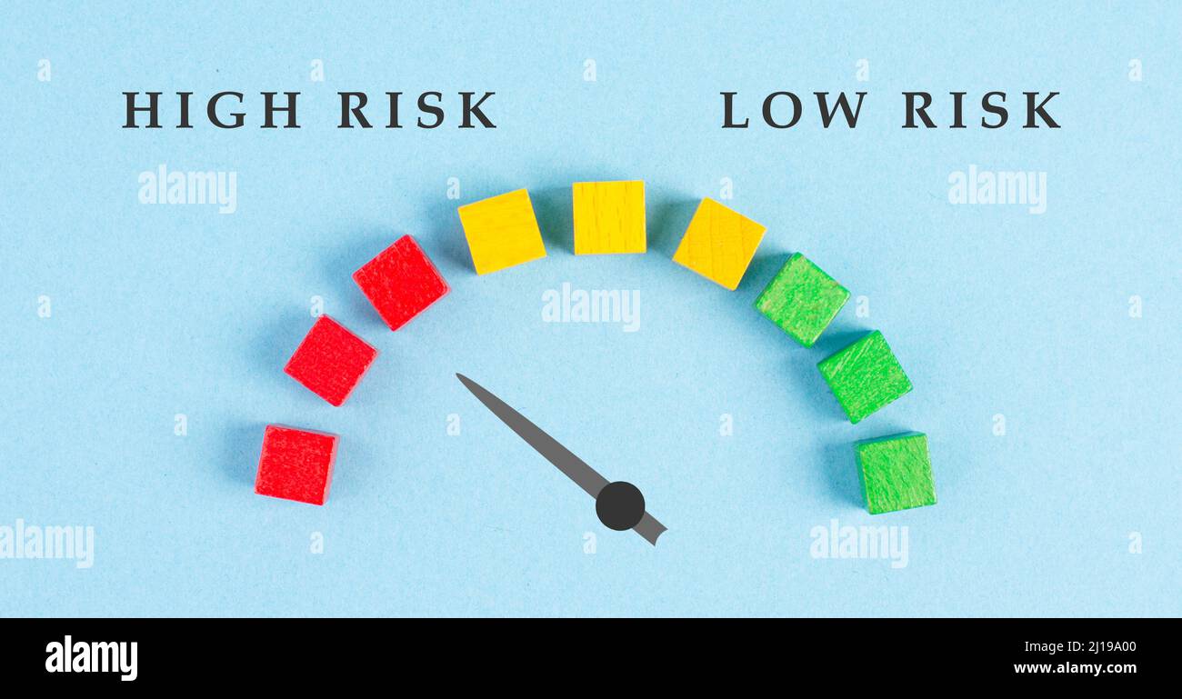 Tachometer high and low risk, pointer is showing to the red risky scale ...