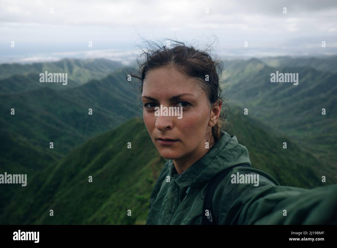 View from the summit of the Koolau Mountain range on the island of Oahu ...