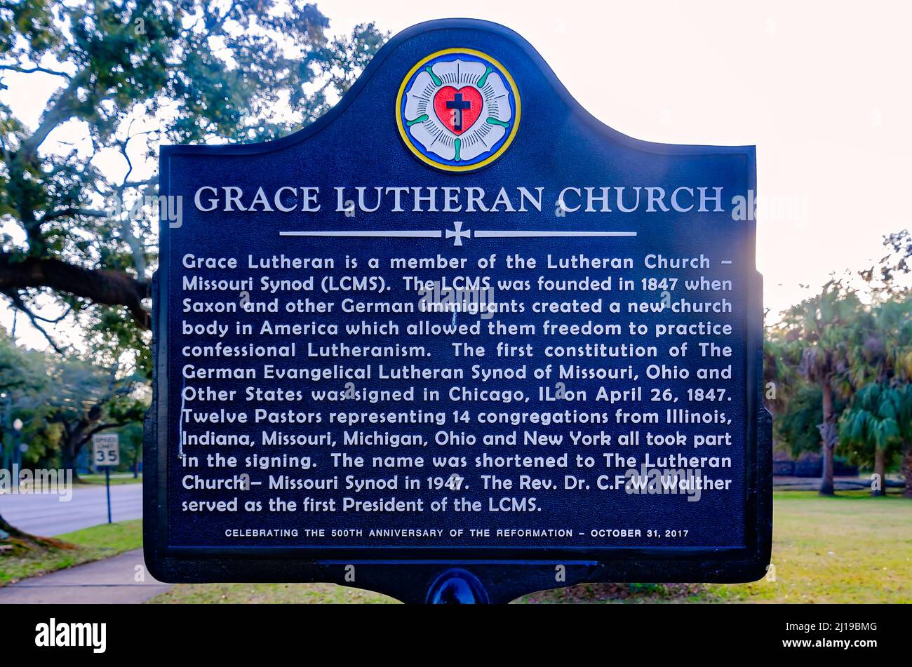 A historic marker tells the history of Grace Lutheran Church, March 5 ...