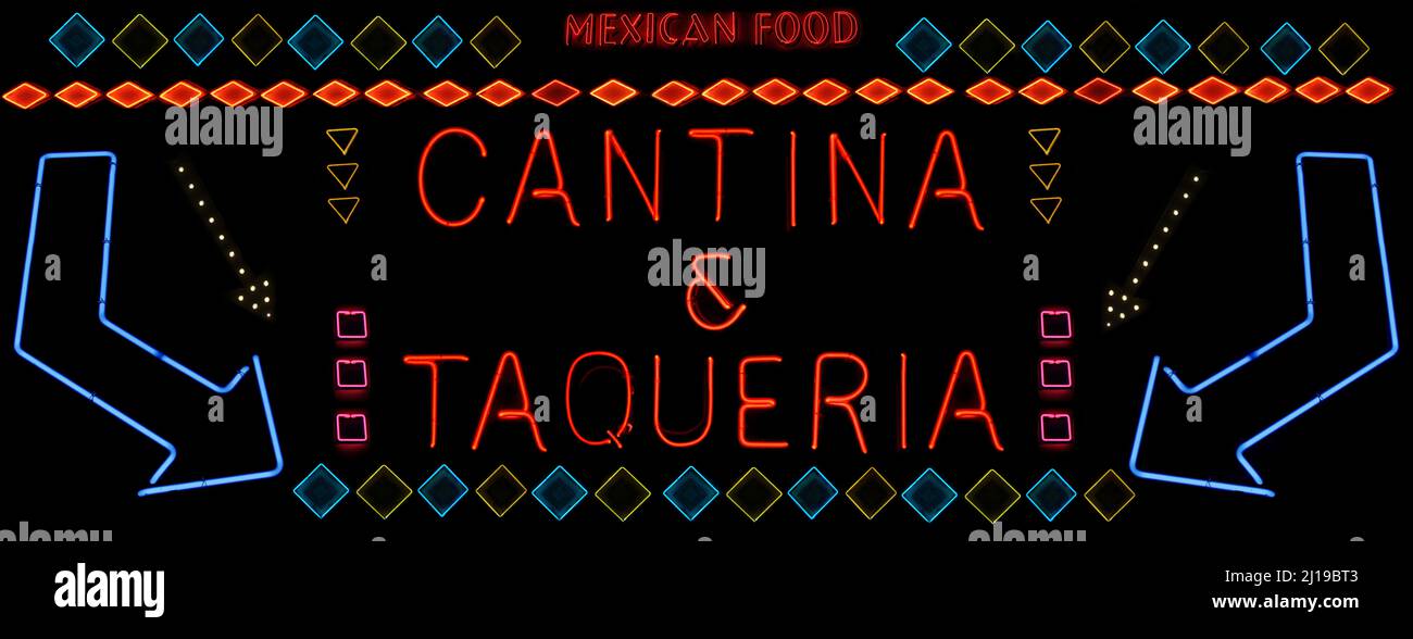 Cantina and Taqueria Spanish Bar and Taco Restaurant Neon Sign Photo ...