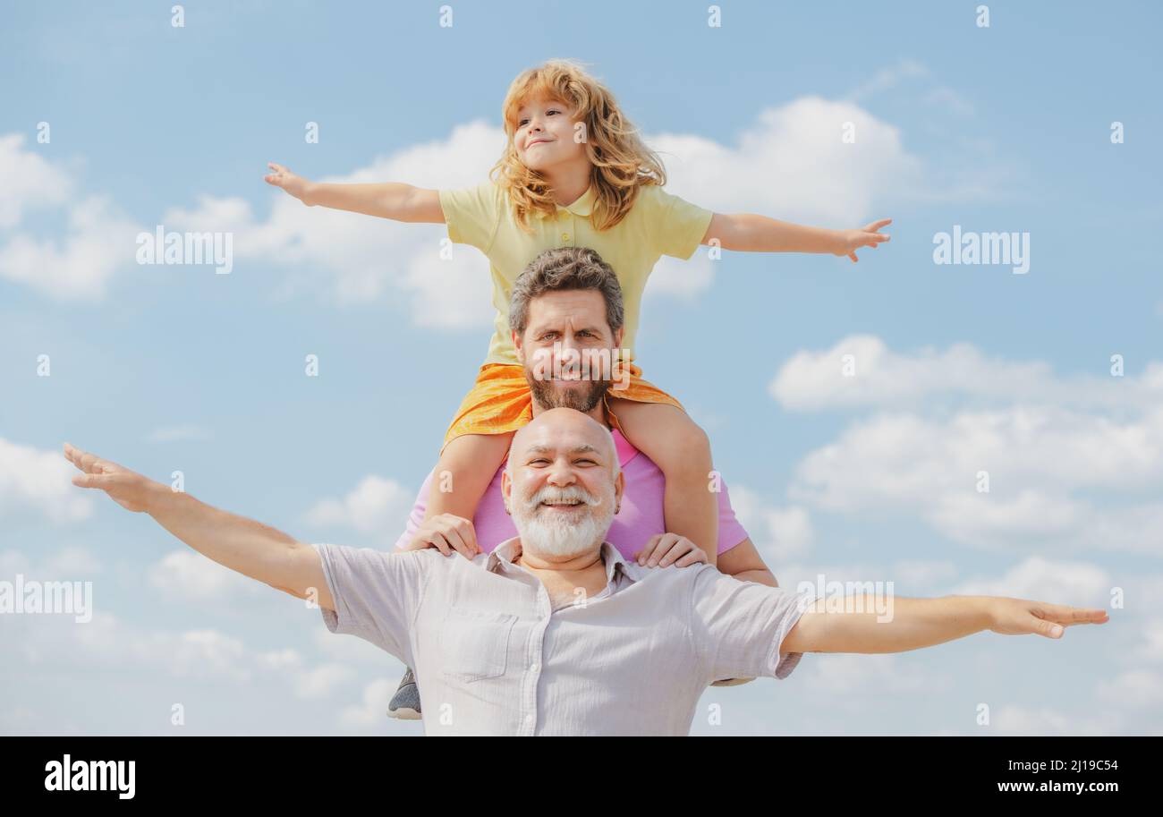 Generational famil. Father, son and grandfather happy multi genration ...