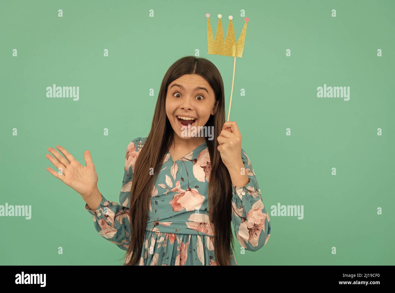 Happy surprise for princess. Surprised princess blue background. Funny ...