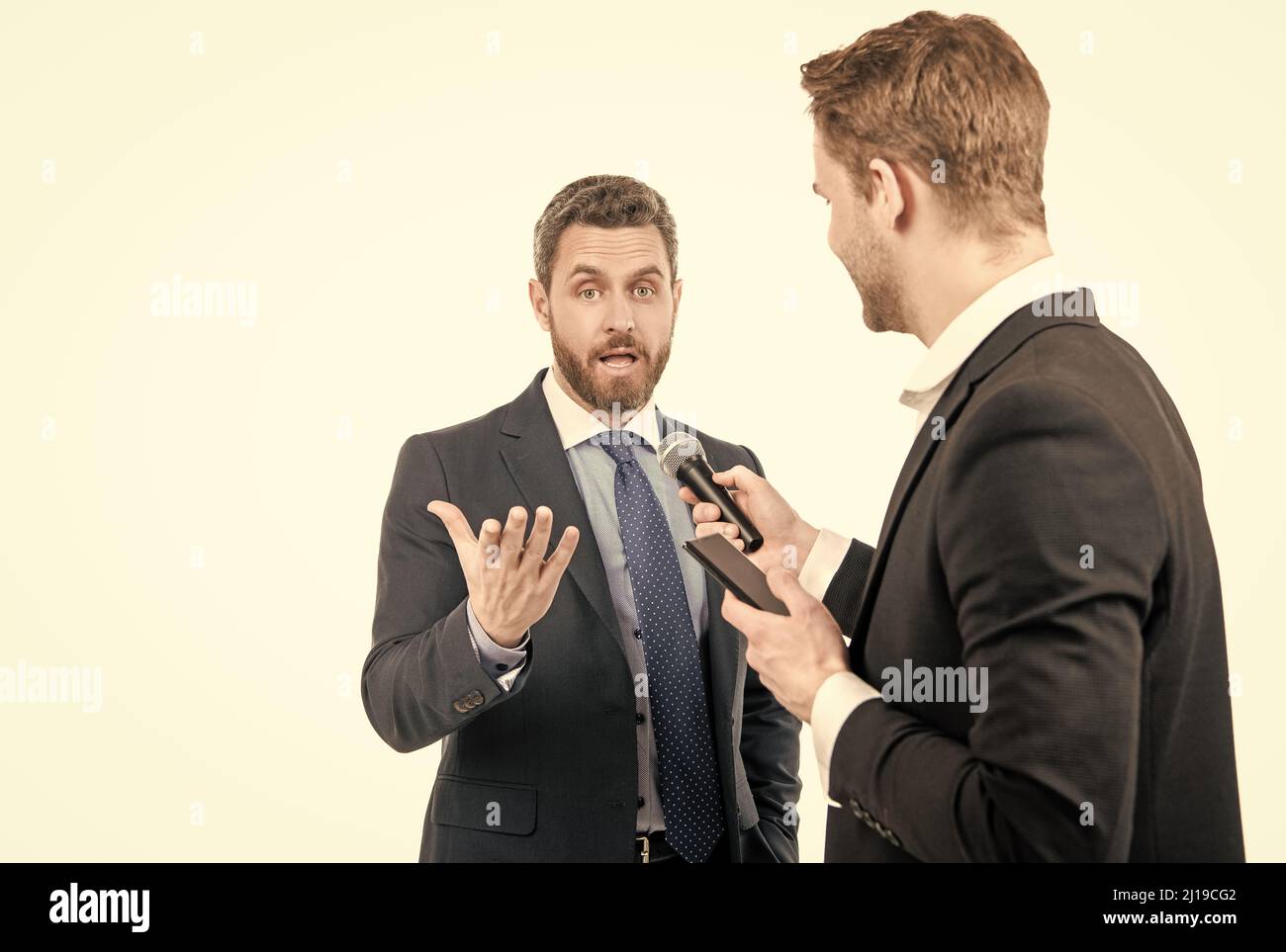 Political news. Journalist interviewing politician. Journalistic ...