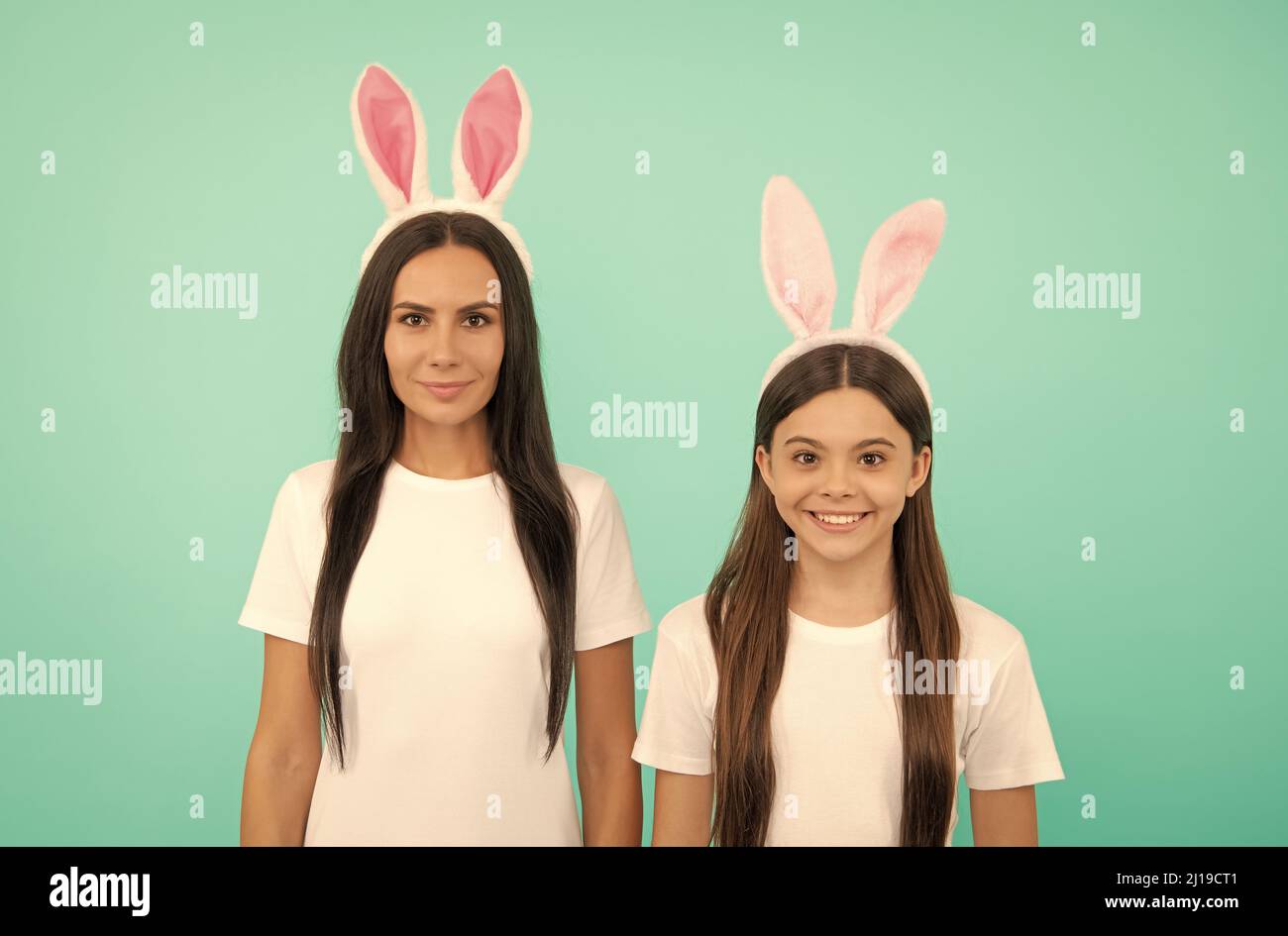 rabbit family. bunny hunt. teen girl child and mom having fun. kid and ...