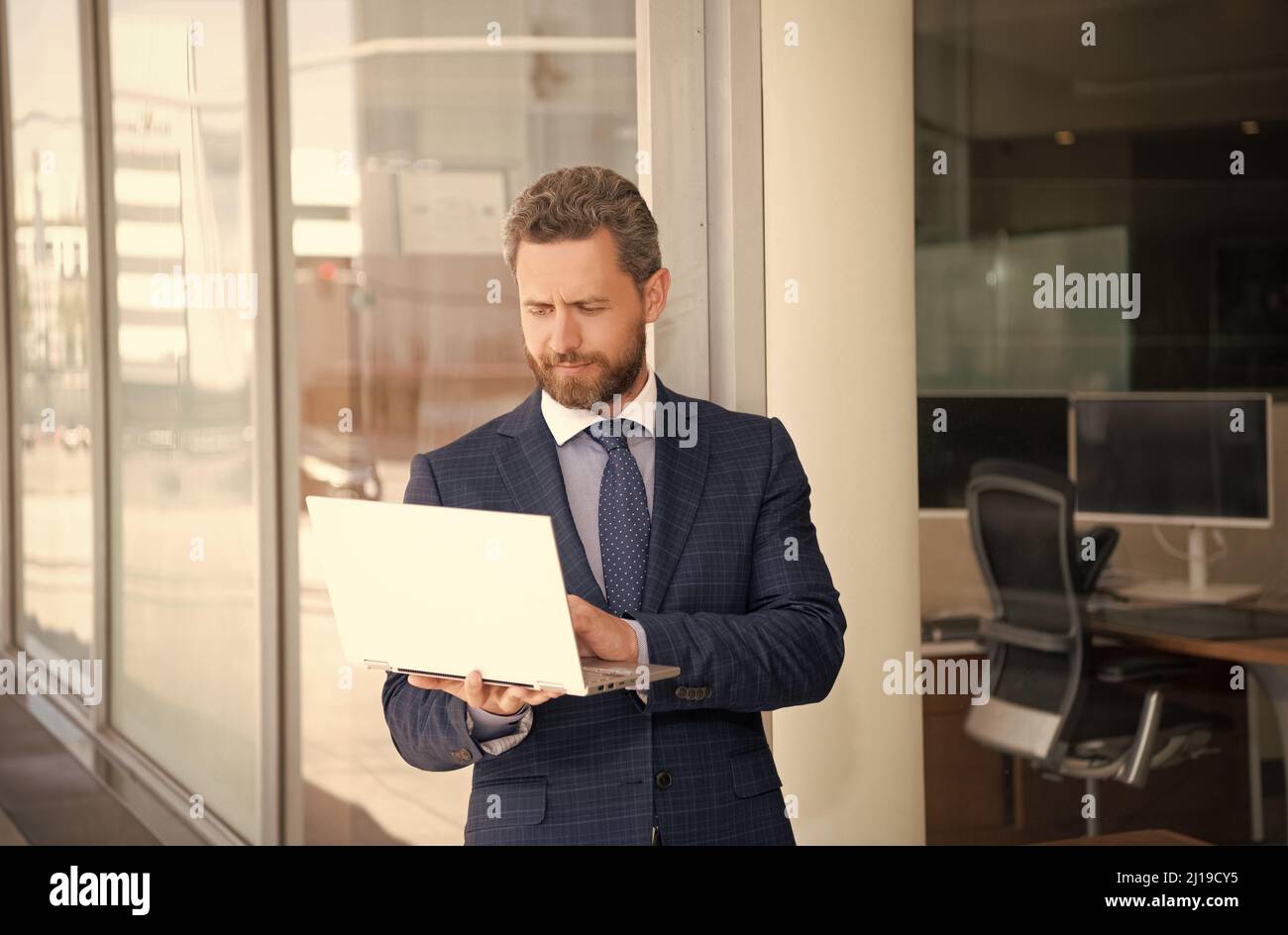 mature businessman working online. business success. programmer man use ...