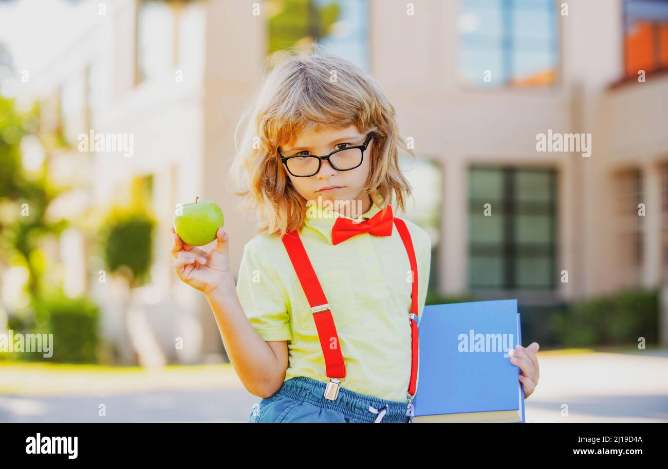 Little child school boy in first grade. Pupil back to school Stock ...