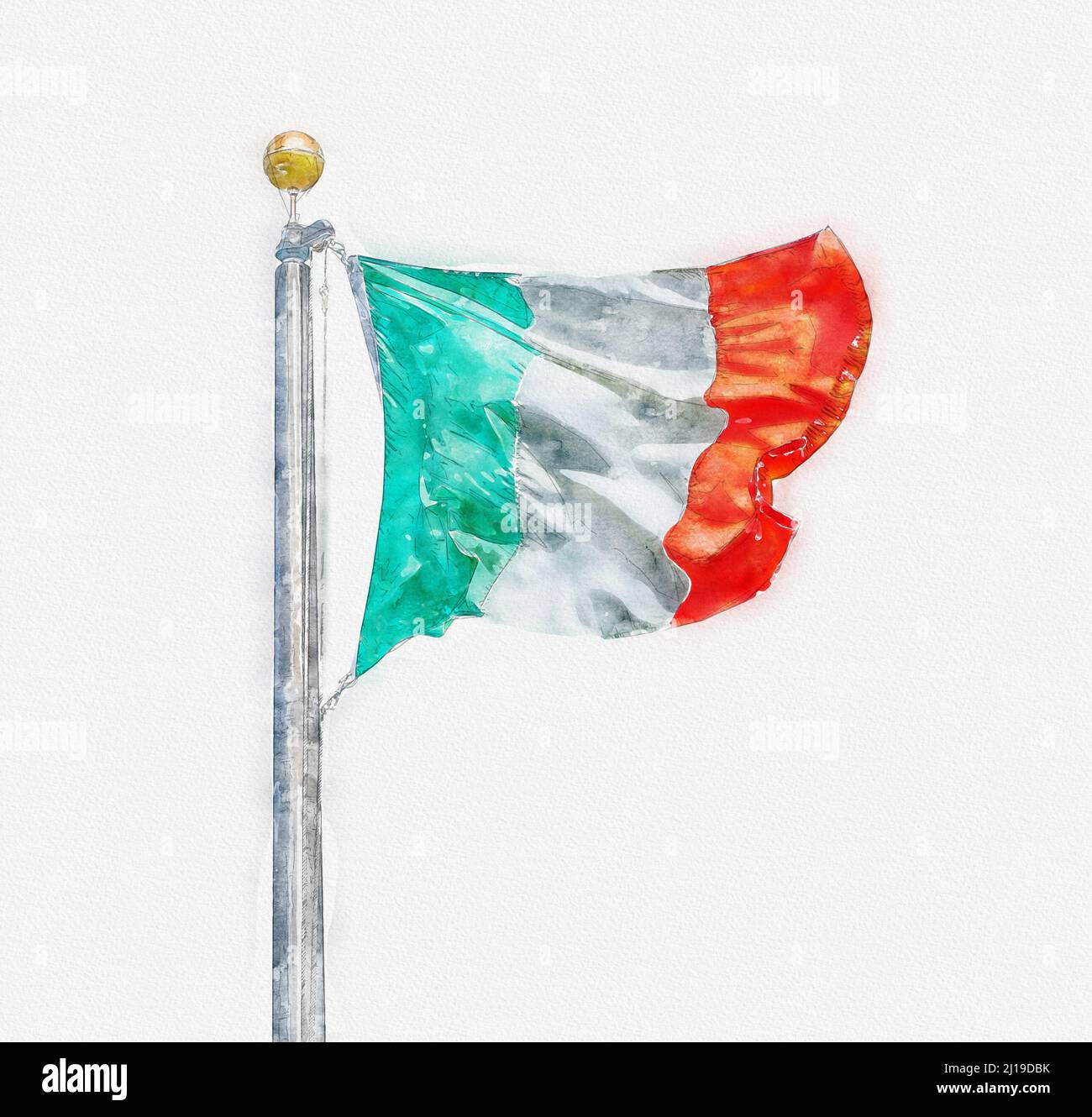 Digital watercolor painting of Flag of Italy isolated on white ...