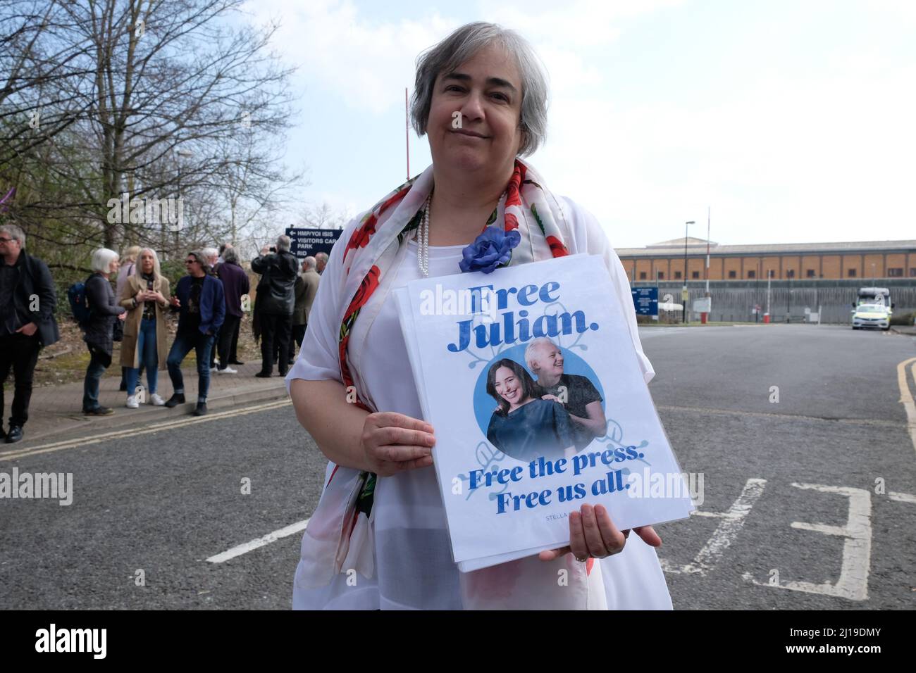 London, UK, 23rd Mar, 2022. Supporters gathered outside Belmarsh Prison ...