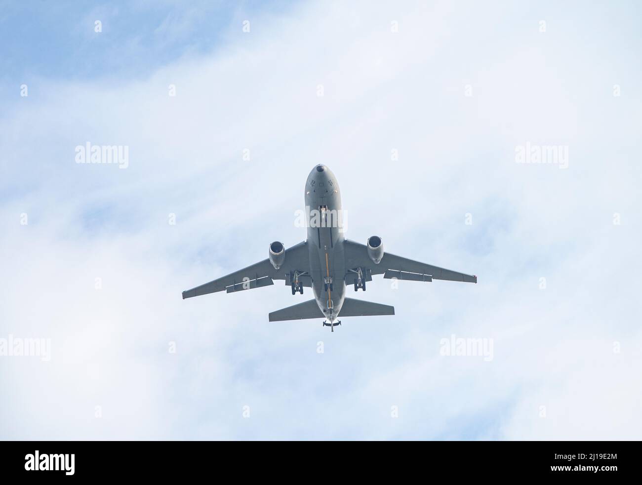 A U.S. Air Force KC-10 Extender flies over Travis Air Force Base ...