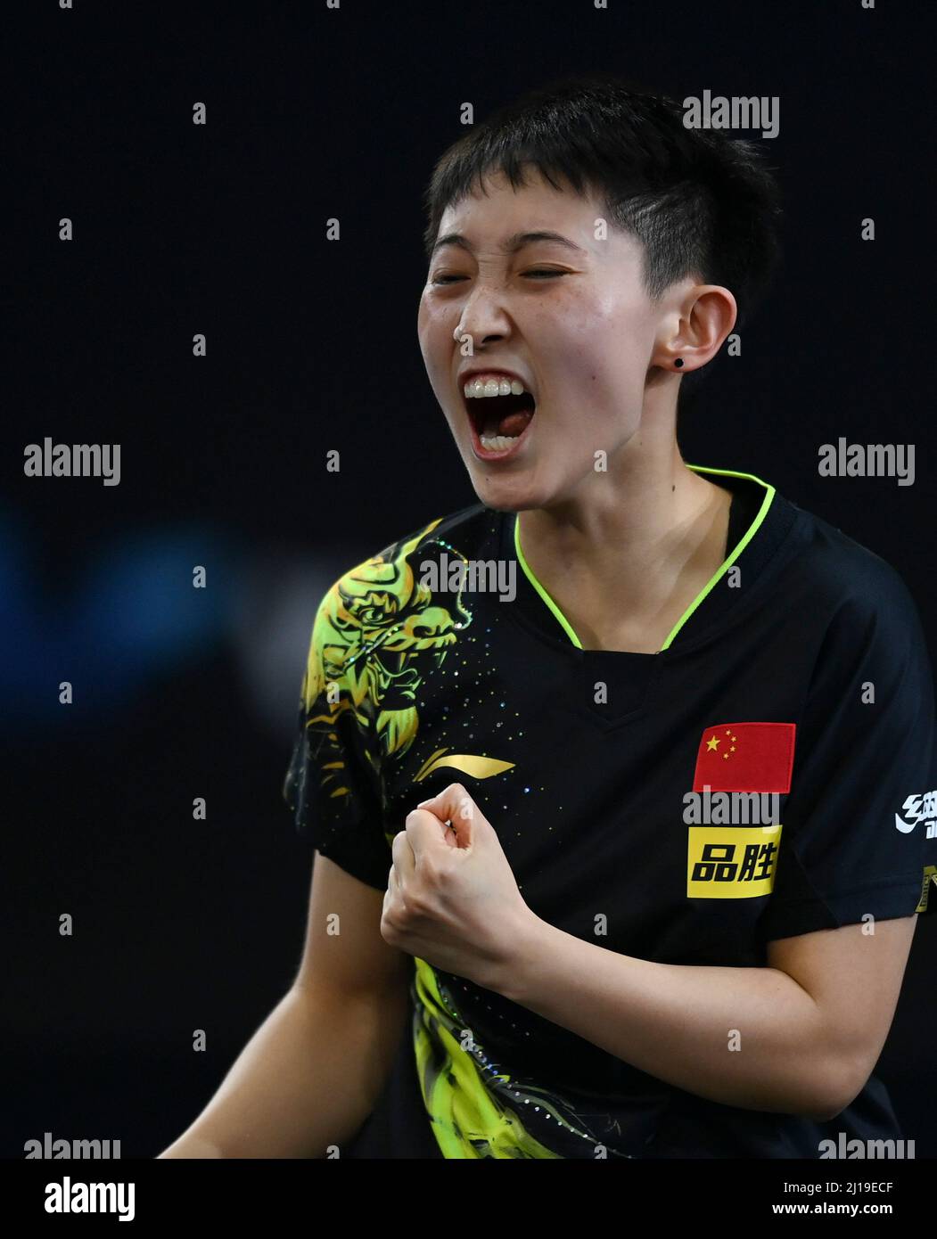 Doha, Qatar. 23rd Mar, 2022. Fan Siqi of China celebrates after the ...