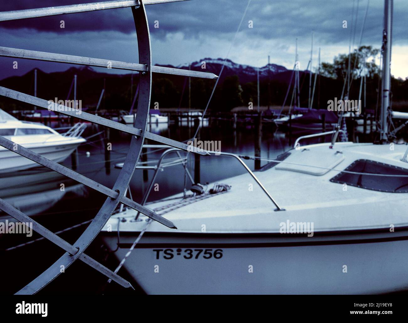 Spike Security Barrier and Boats, Chiemsee, Chiemgau Upper Bavaria ...