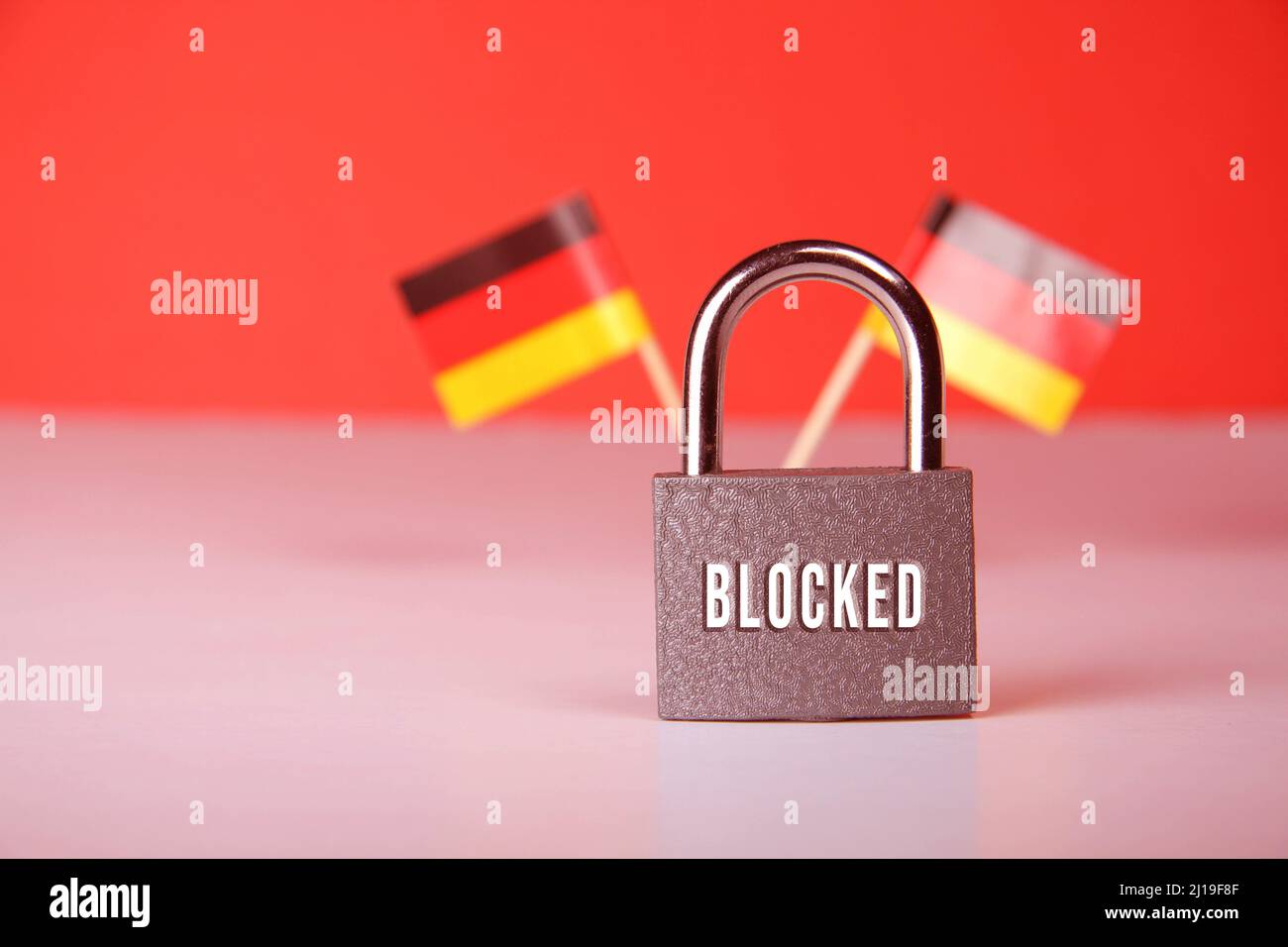 Closed padlock with blocking inscription. Closed borders of countries ...