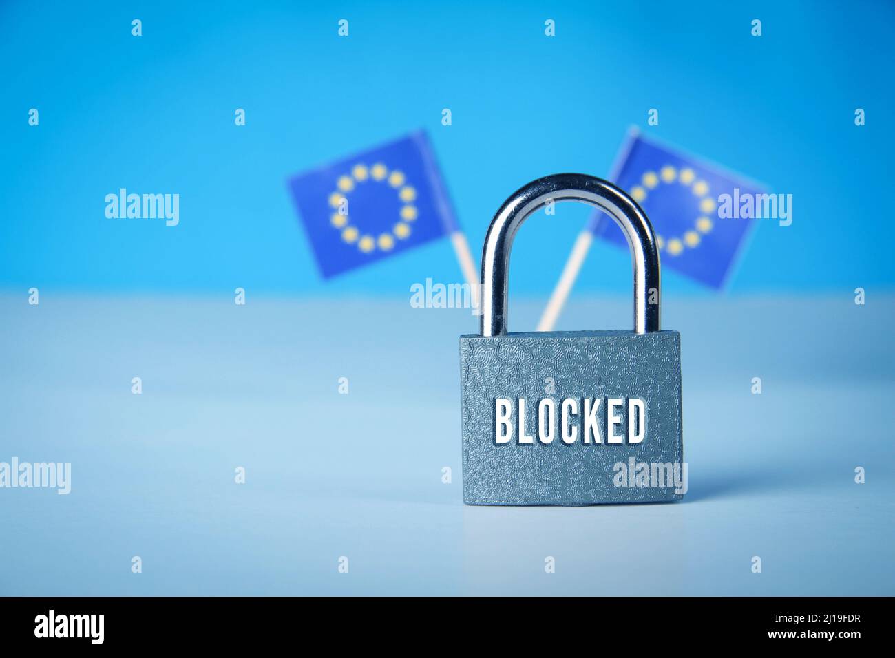 Closed padlock with blocking inscription. Closed borders of countries ...