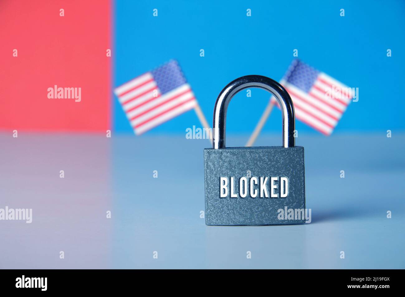 Closed padlock with blocking inscription. Closed borders of countries ...