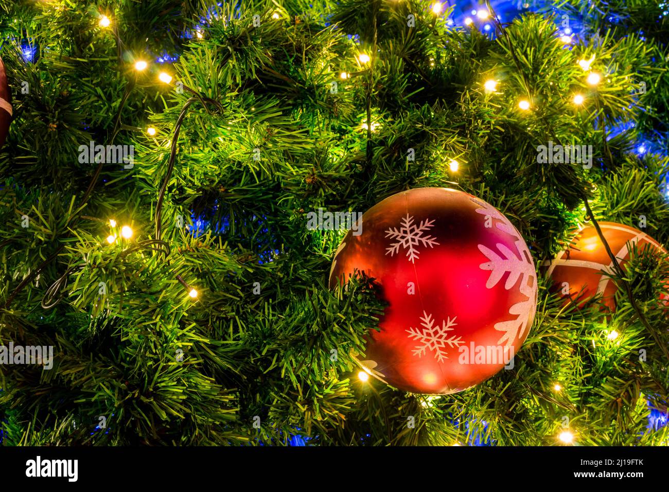Decorative Christmas tree with red ball and light background Stock ...