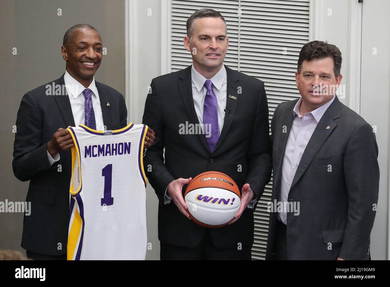 March 23, 2022: New LSU Head Basketball Coach Matt McMahon (center ...