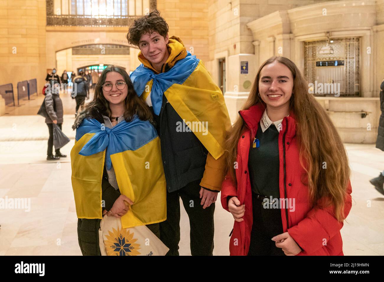 New York, NY - March 23, 2022: Flash mob protest against Russian ...