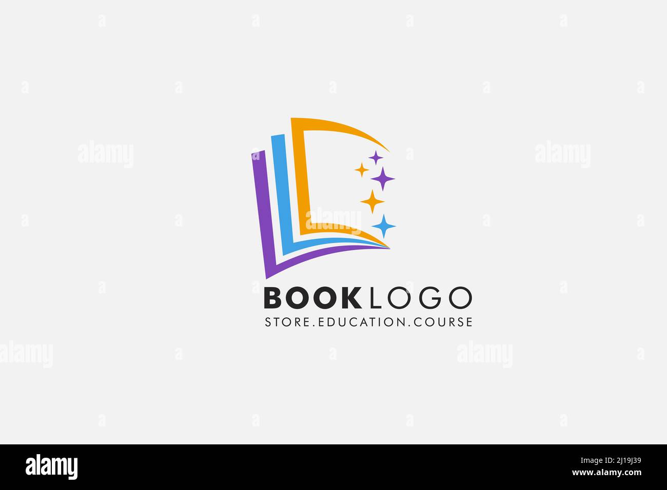 Open Book Logo with star Education Flat Vector logo Design Stock Vector ...