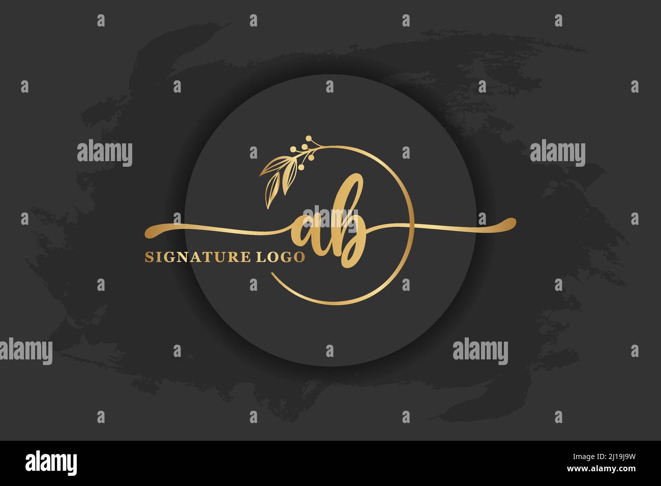 golden signature logo for initial letter ab. Handwriting vector ...