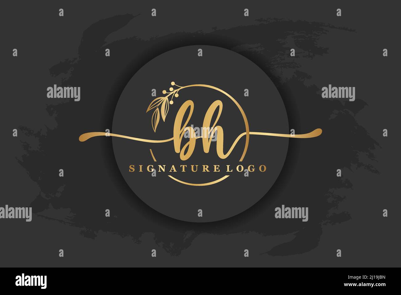 golden signature logo for initial letterLetter bh. Handwriting vector ...