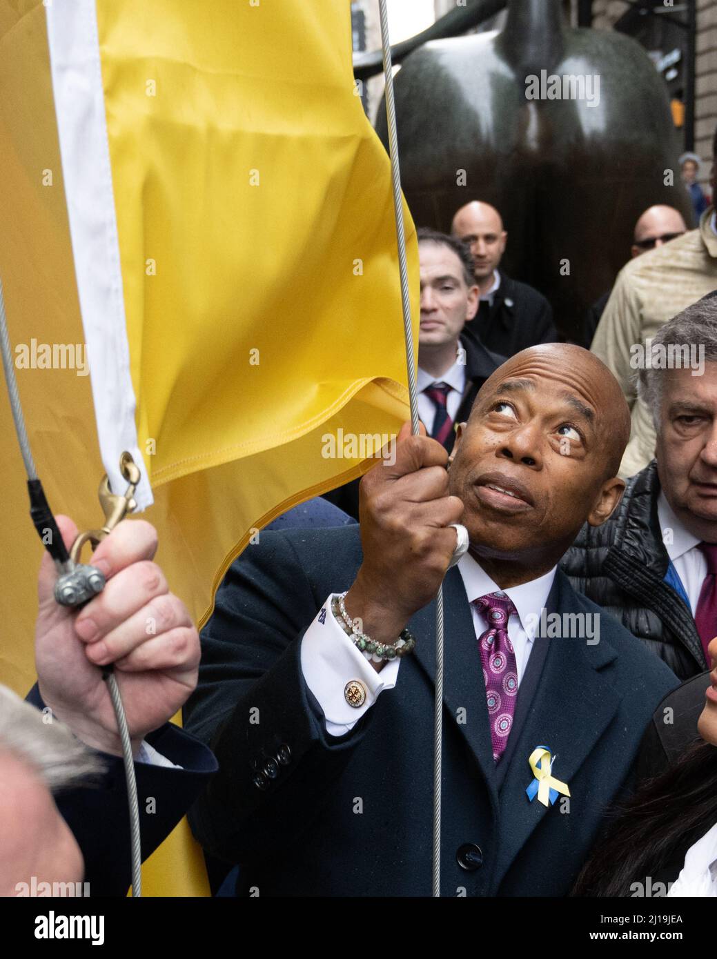 New York, USA. 23rd Mar, 2022. New York City Mayor Eric Adams raises ...