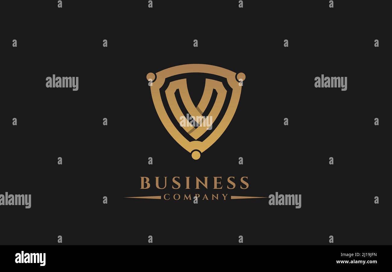 Premium monogram shield with letter V initials logo. Elegant shield ...