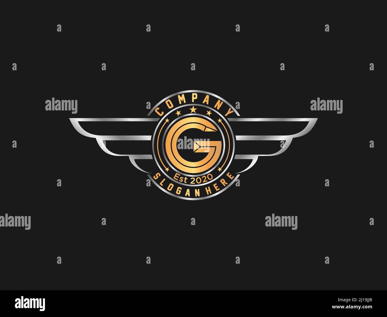 Retro Gold wings badge with letter G . vintage logo vector design ...