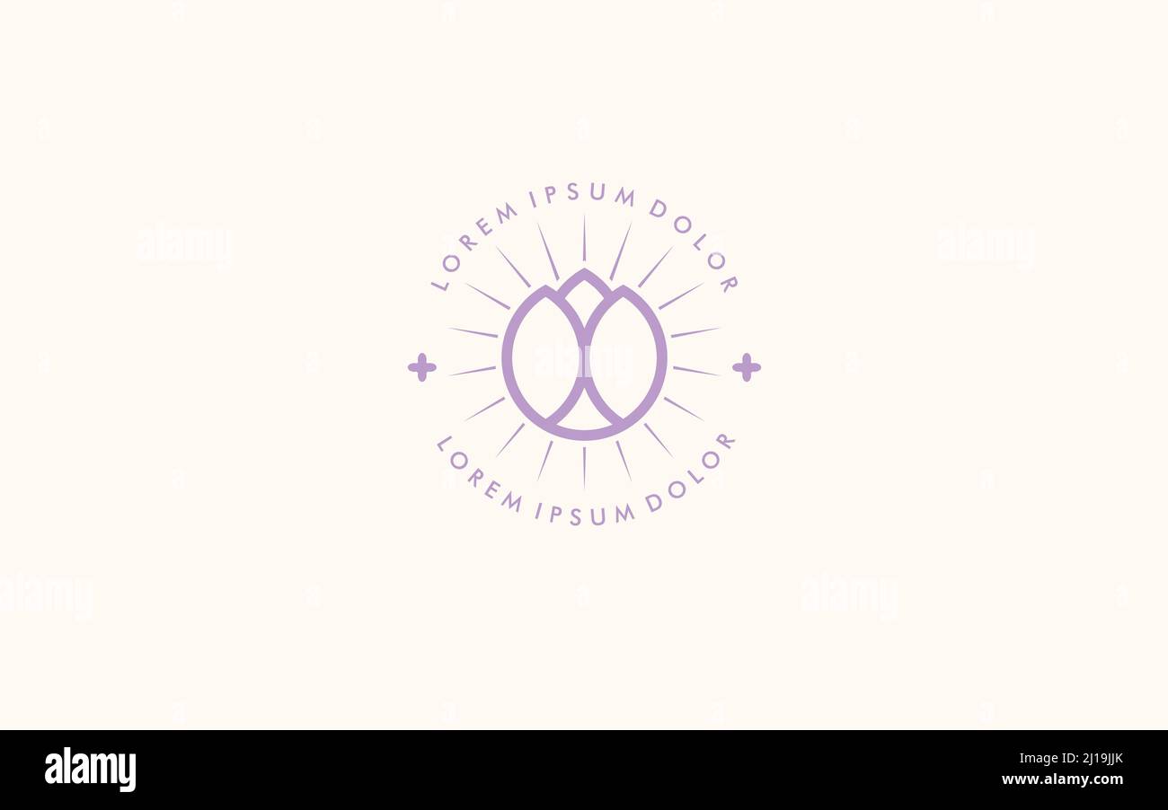 Abstract Wellness Logo. Lotus line art with sunburst isolated on White ...
