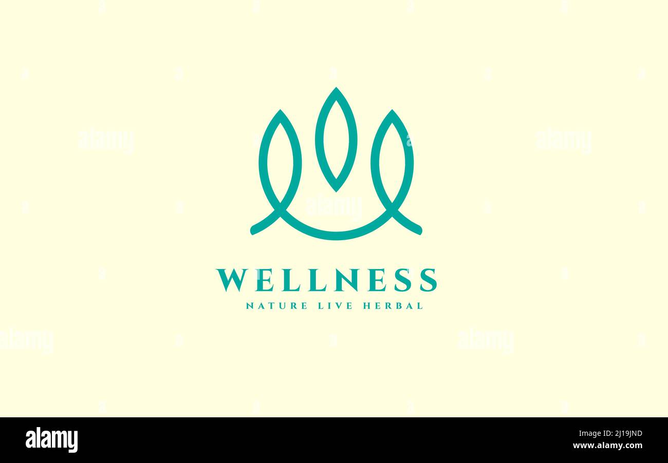 Abstract Wellness Logo. initial W in Lotus line art isolated on blue ...