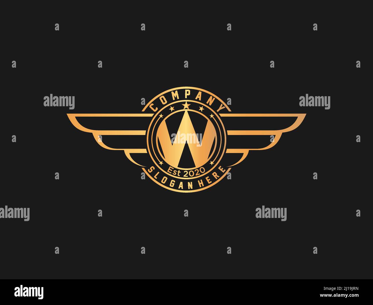Retro Gold wings badge with letter W . vintage logo vector design ...