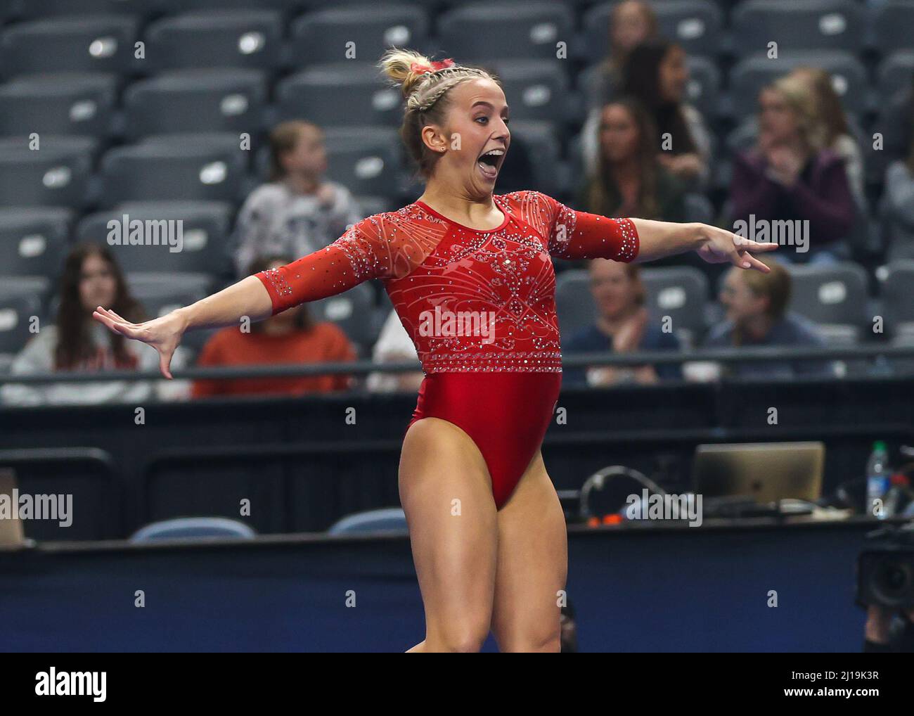 Birmingham, AL, USA. 19th Mar, 2022. Arkansas Madison Hickey performs ...