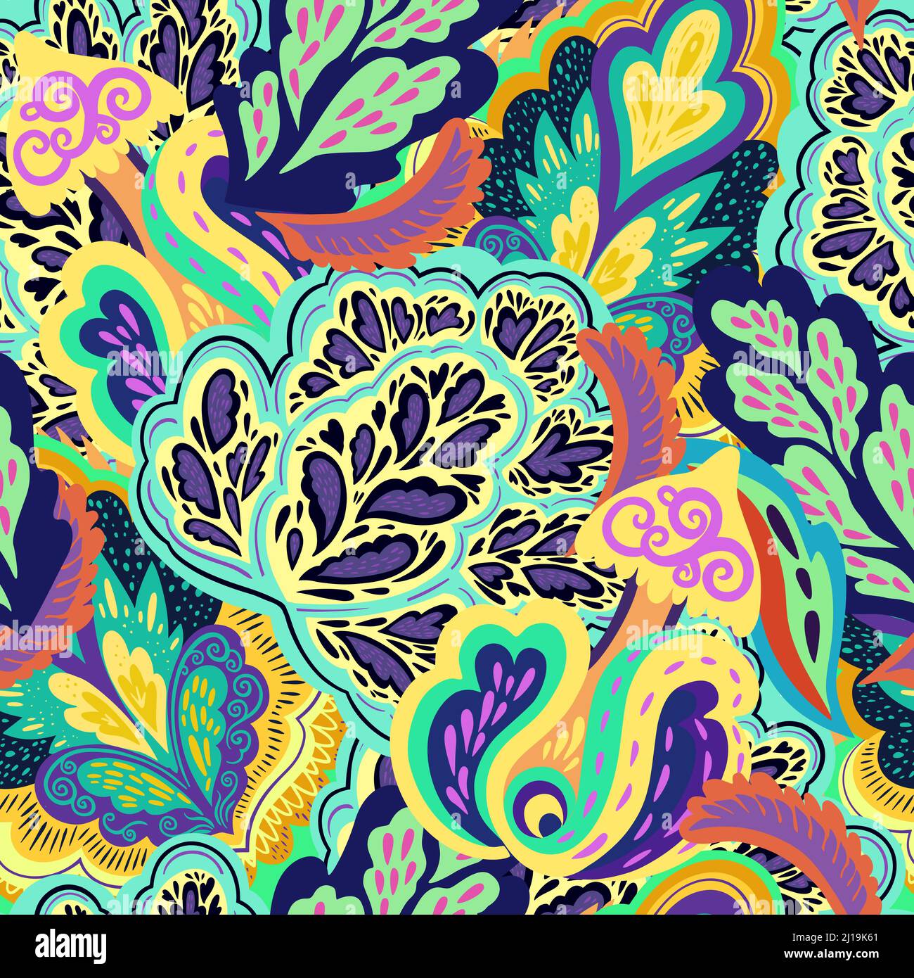 Bright colorful seamless pattern with floral and plants element in ...