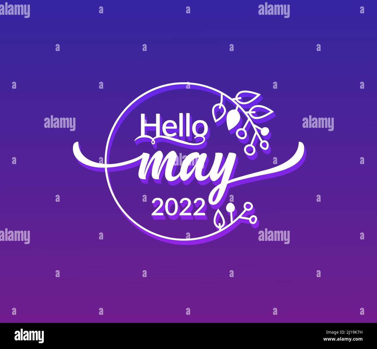 Hello May typography text isolated circle floral frame on black ...
