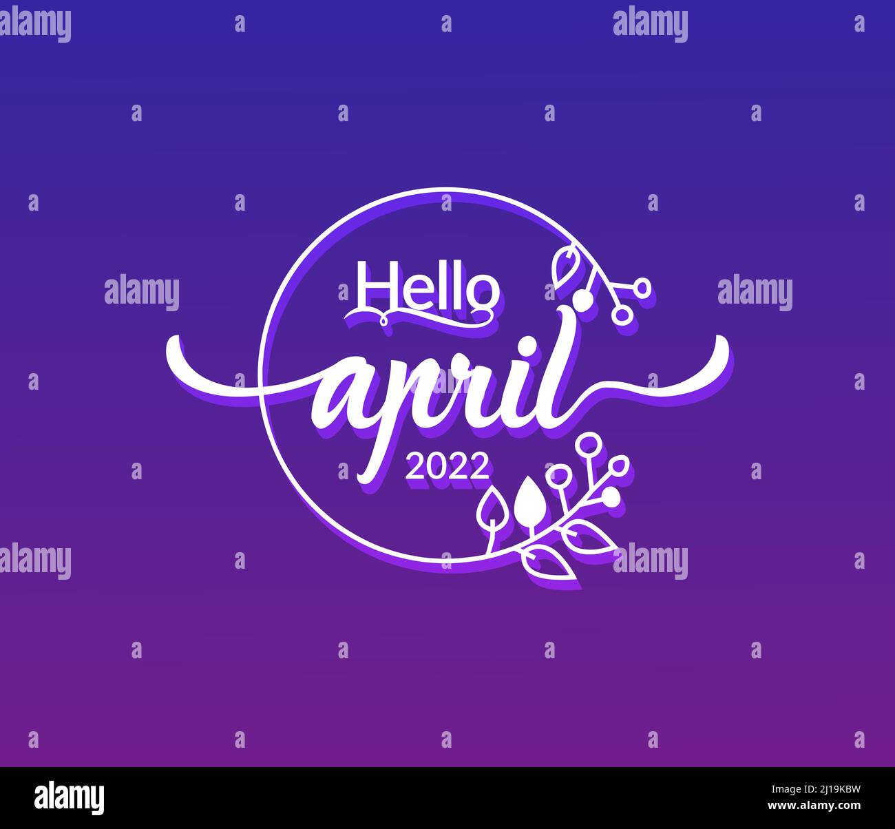 Hello April typography text isolated circle floral frame on black ...