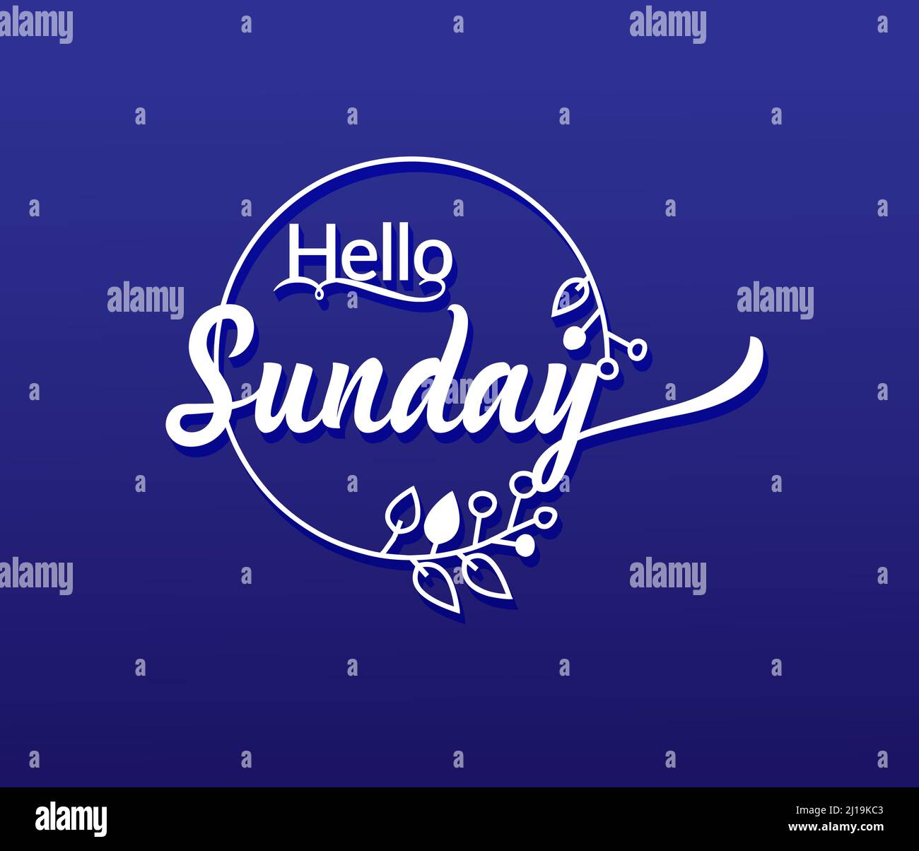 vector Typography Hello Sunday isolated circle floral frame on blue ...