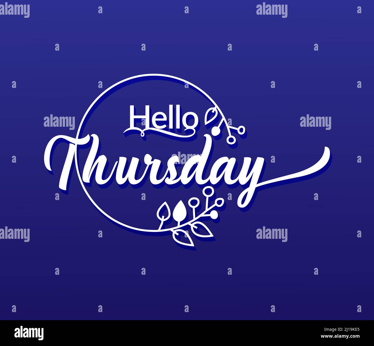 vector Typography Hello Thursday isolated circle floral frame on blue ...