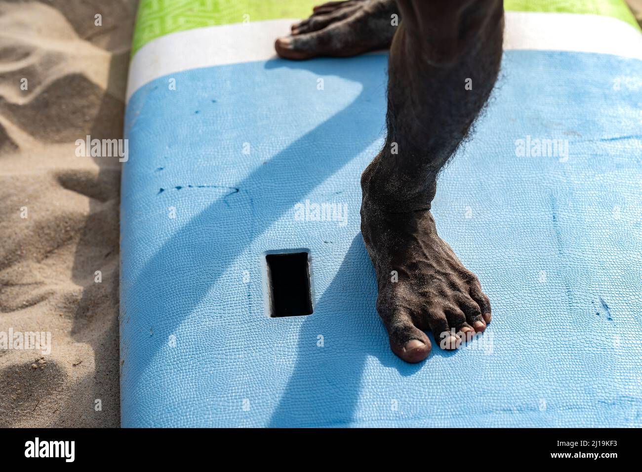An example position of Asian professional feet on a surfboard in ...