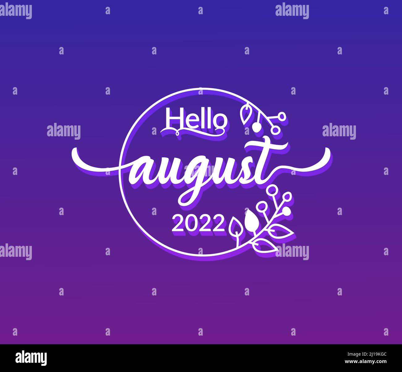 Hello August typography text isolated circle floral frame on black ...