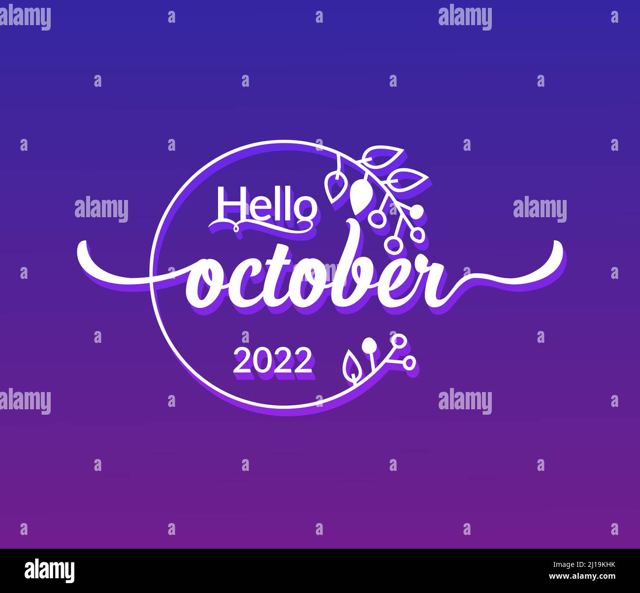 Hello October typography text isolated circle floral frame on black ...