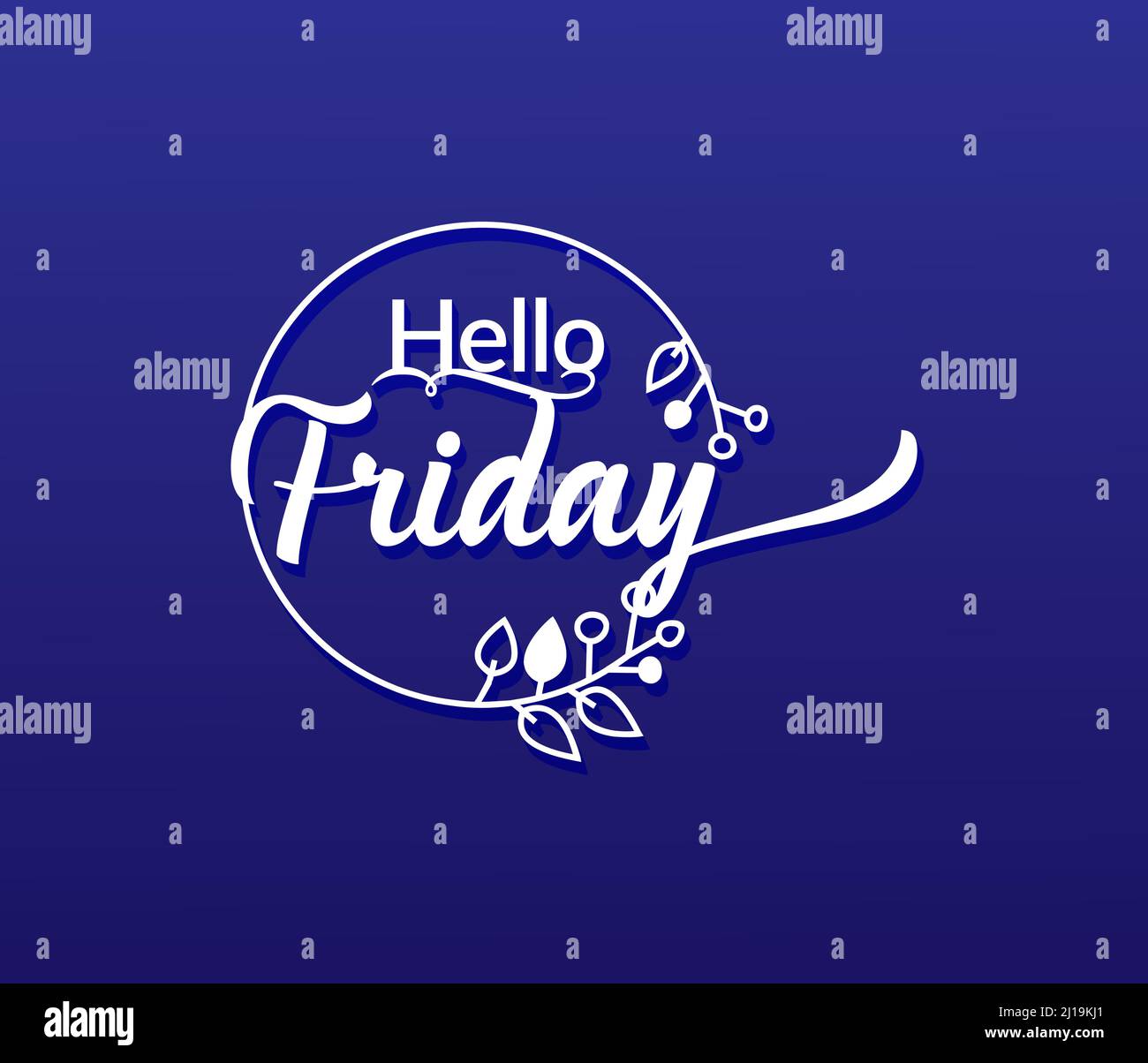 vector Typography Hello Friday isolated circle floral frame on blue ...