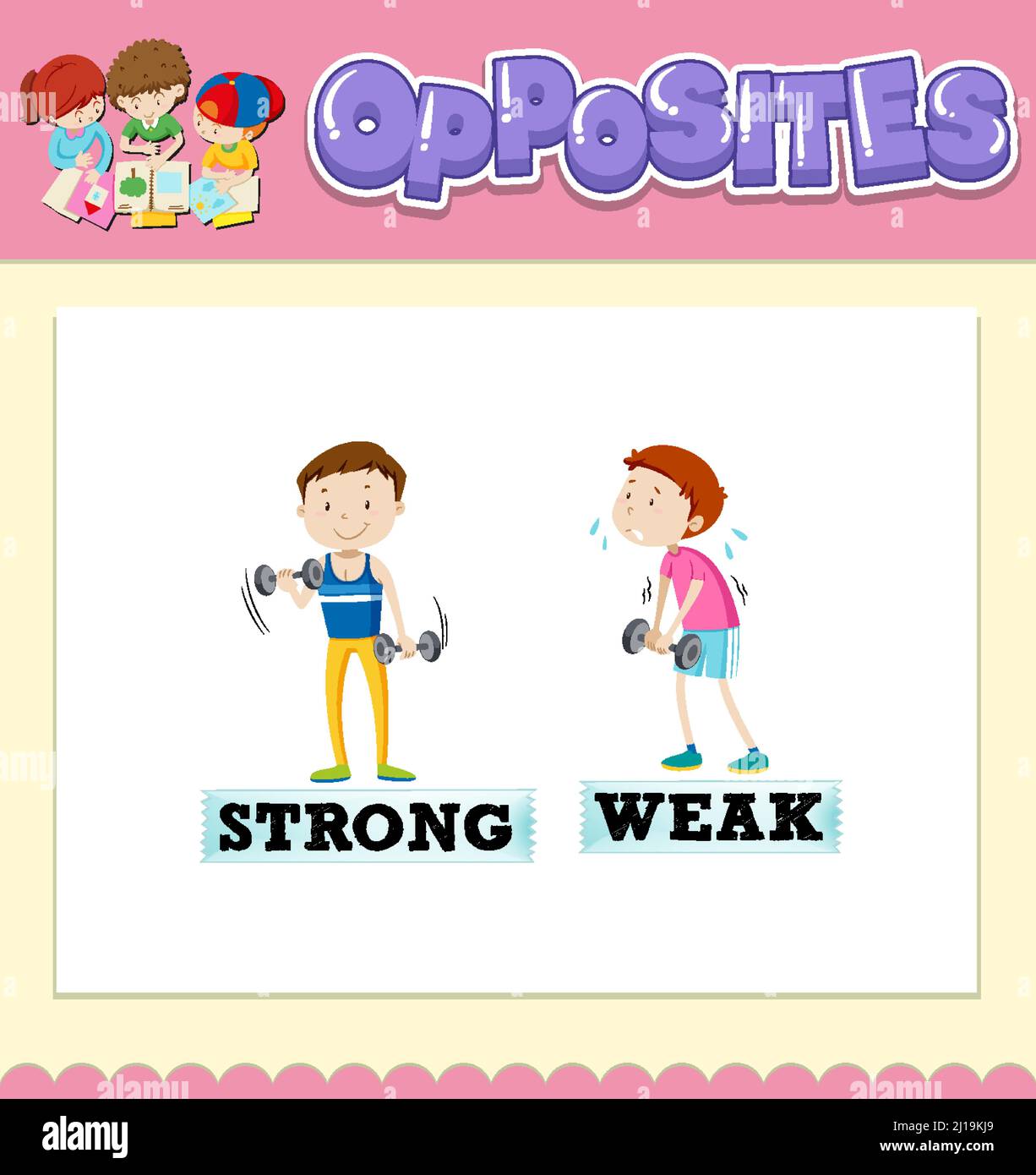 Opposite words for strong and weak illustration Stock Vector Image ...