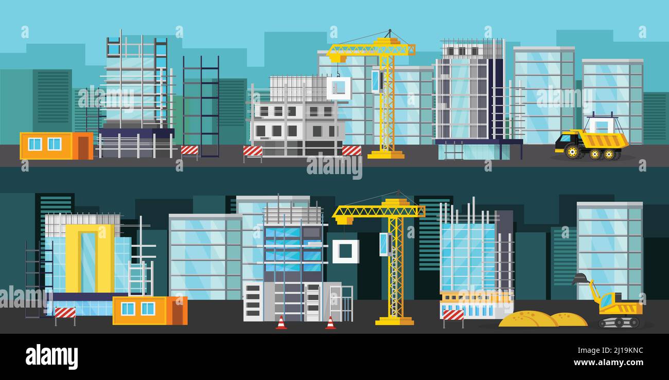 Horizontal orthogonal banners with building equipment on construction ...